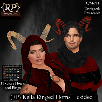 Second Life Marketplace - (RP) Kella Ringed Horns Hudded