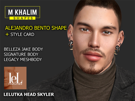Second Life Marketplace - ALEJANDRO BENTO MALE SHAPE FOR LELUTKA HEAD ...