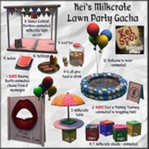 Second Life Marketplace - Kei's Milkcrate Lawn Party Gacha (pool) RARE