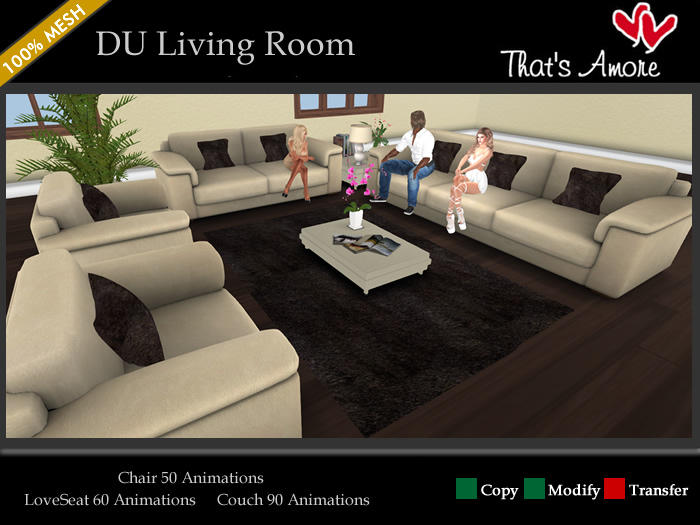 Second Life Marketplace - DU Living Room (Black Fur Pillow) - Single ...