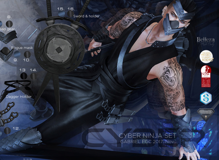 Second Life Marketplace - ::GB::Cyber Ninja body belt (TMP) Silver