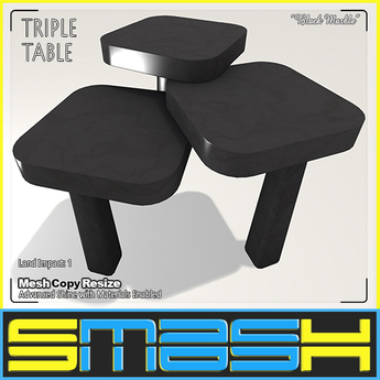 Second Life Marketplace - SMASH - Triple Table (Black Marble)