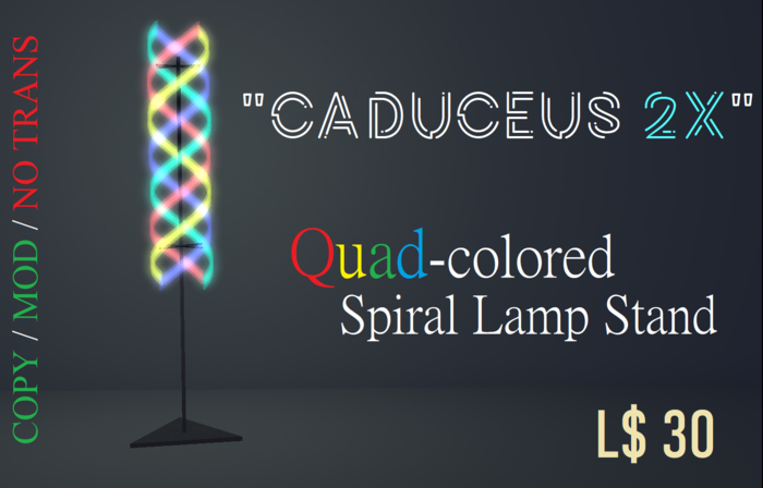 Second Life Marketplace - Caduceus 2X - Quad-colored Spiral Lamp Stand
