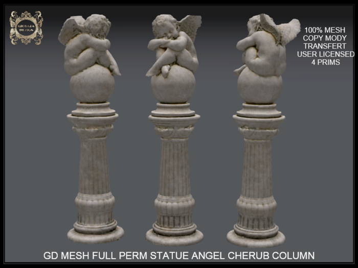 Second Life Marketplace - GD MESH FULL PERM STATUE ANGEL CHERUB COLUMN