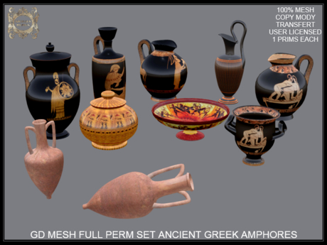 Second Life Marketplace - GD MESH FULL PERM SET ANCIENT GREEK AMPHORES