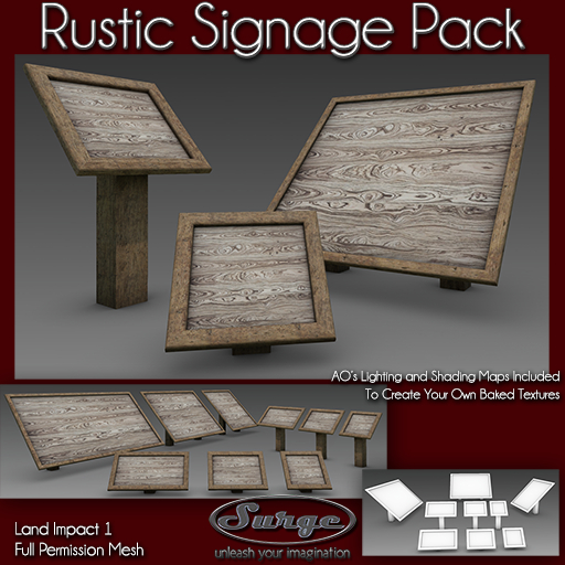 Second Life Marketplace - Rustic Signage Pack - Full Permission Mesh