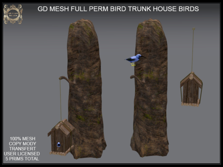 Second Life Marketplace - GD MESH FULL PERM BIRD TRUNK HOUSE BIRDS