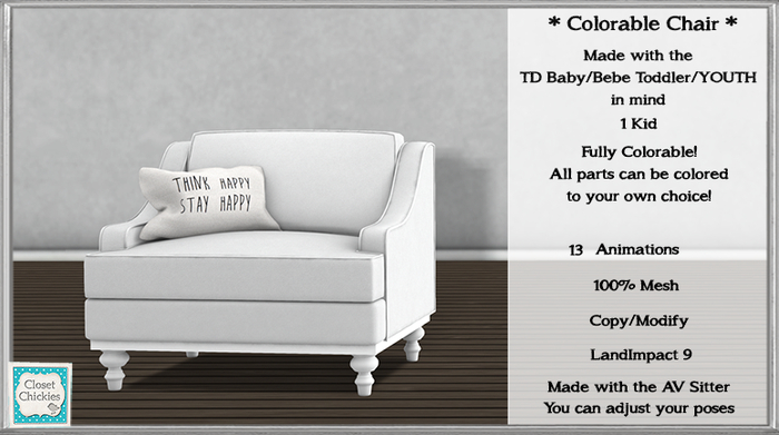 Second Life Marketplace - *CC* Colorable Chair (TDBaby/Bebe Toddler ...