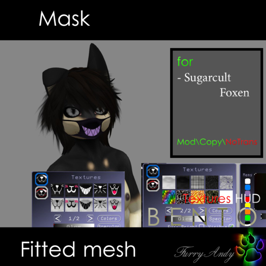 Second Life Marketplace - Furry Andy - Mask for Sugarcult Foxen Bento Head