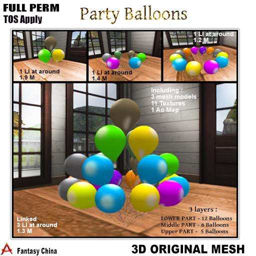 Second Life Marketplace - FC- FP Mesh Party Balloons FULL PERM