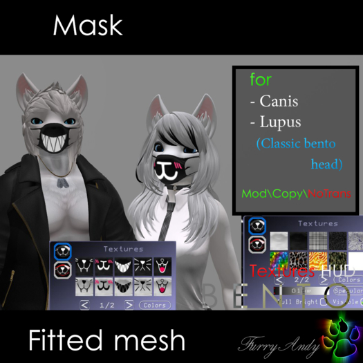 Second Life Marketplace - DEMO - Furry Andy - Mask for Canis Lupus head ...