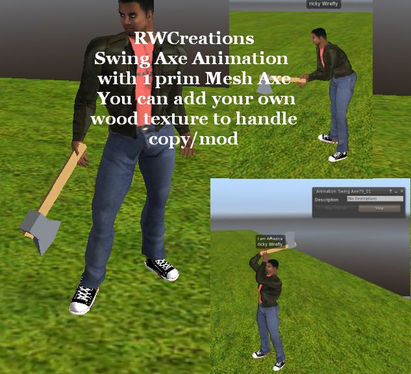 Second Life Marketplace - Swing Axe Animation with 1 prim Mesh Axe (boxed)