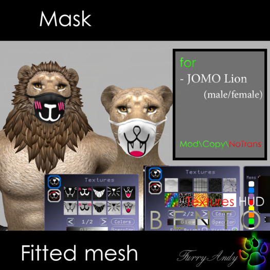 Second Life Marketplace - DEMO - Furry Andy - Mask for JOMO Lion