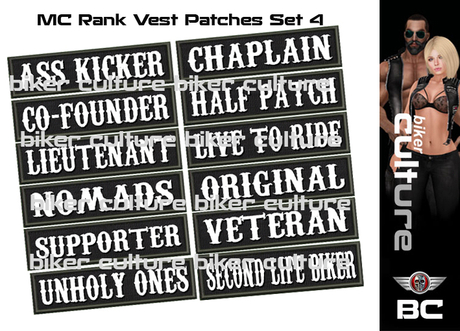Second Life Marketplace - MC Biker Rank Vest Patches Textures Set 4