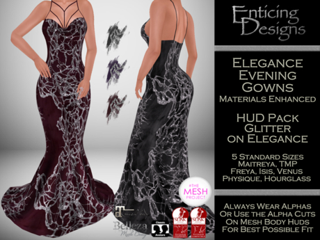 Second Life Marketplace - *ED HUD Pack Elegance Gowns - Glitter on Elegance