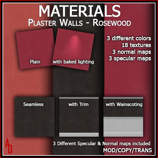 Second Life Marketplace - *AD* Materials - Plaster Walls - Rosewood