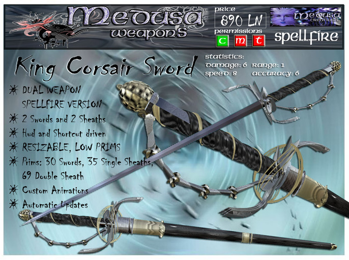 Second Life Marketplace - ~ Medusa Weapons ~ King Corsair Dual Sword ...