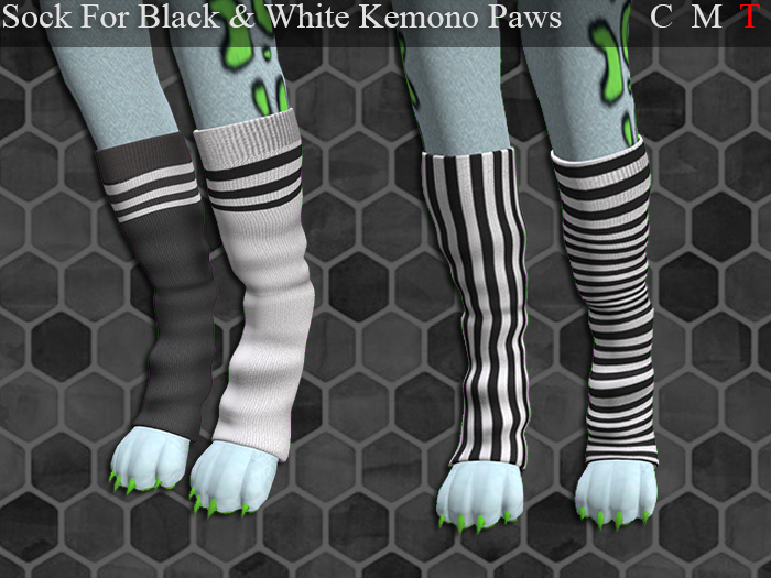 Second Life Marketplace - (Black & White)Sock For Black & White Kemono Paws