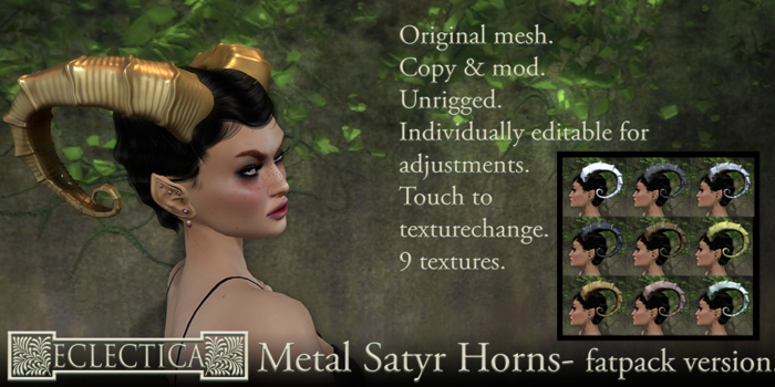 Second Life Marketplace - Eclectica Metal Satyr Horns- Fatpack Version