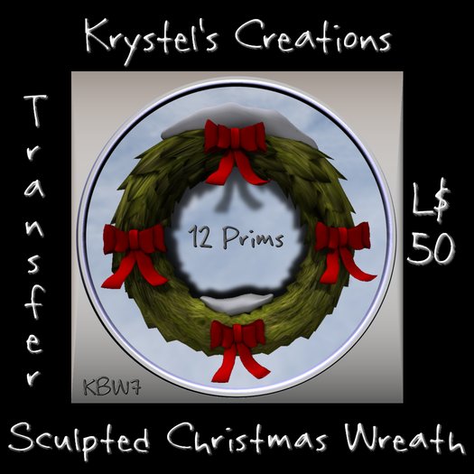 Second Life Marketplace - KBW7 Christmas Wreath 4 Red Bows & Snow (Rezz ...