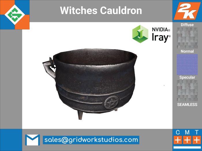 Second Life Marketplace - MESH: Metal Witch Cauldron