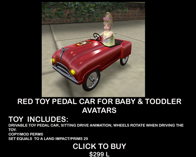 Second Life Marketplace - CUTE DRIVABLE VINTAGE TOY RED PEDAL CAR FOR ...