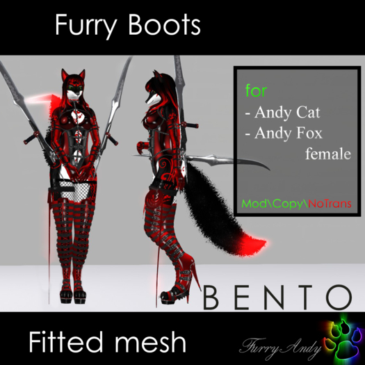Second Life Marketplace - Furry Andy - Furry Boots for Andy Cat / Fox