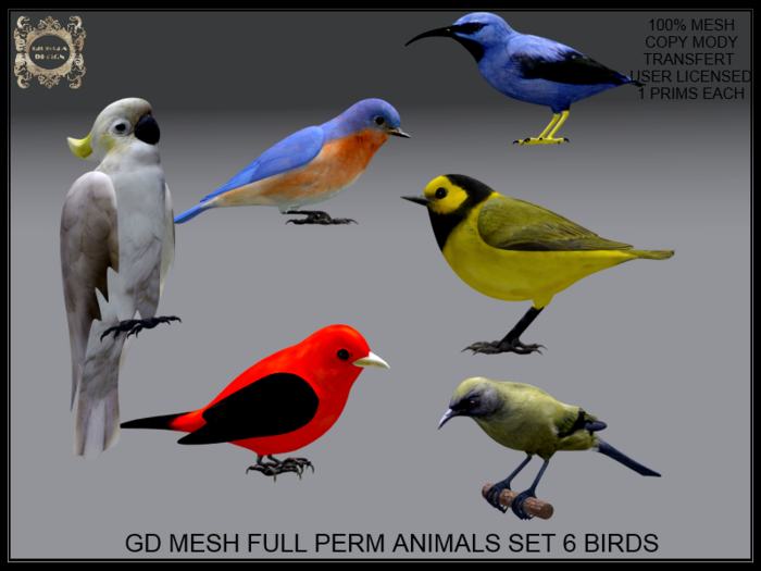 Second Life Marketplace - GD MESH FULL PERM ANIMALS SET 6 BIRDS