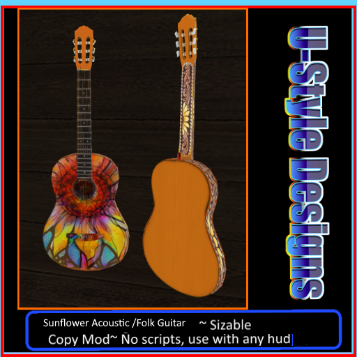 Second Life Marketplace - Guitar Sunflower Acoustic Folk Guitar Updated