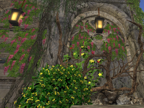 Second Life Marketplace - ARCHED WALL PLANTER WISTERIA FOUNTAIN
