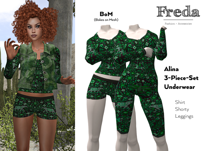 Second Life Marketplace - "Freda" 3-piece Alina Set BoM Green Ethnic ...