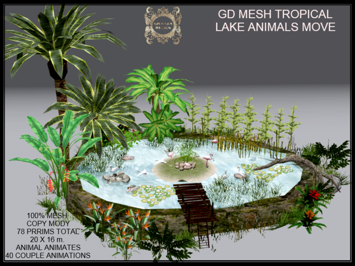 Second Life Marketplace - GD MESH TROPICAL LAKE ANIMALS MOVE