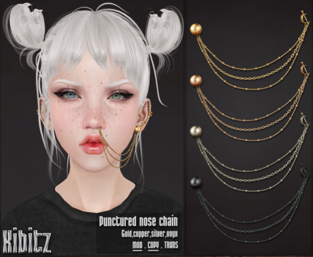 Second Life Marketplace - Kibitz - Punctured nose chain - onyx
