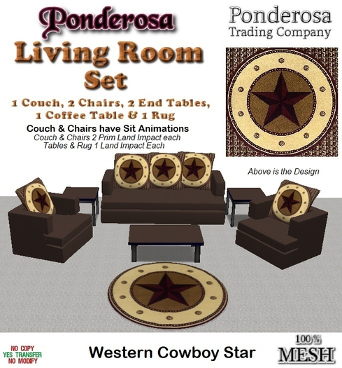 Second Life Marketplace - Living Room Set - Western Cowboy Star