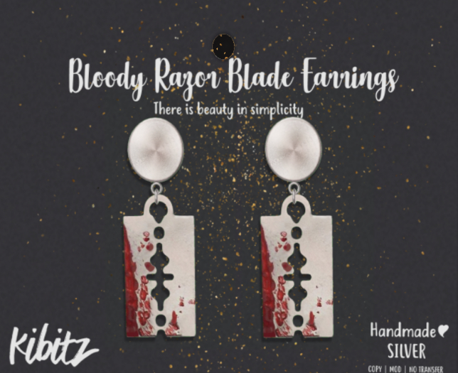 Second Life Marketplace - Kibitz - Bloody Razor blade earrings
