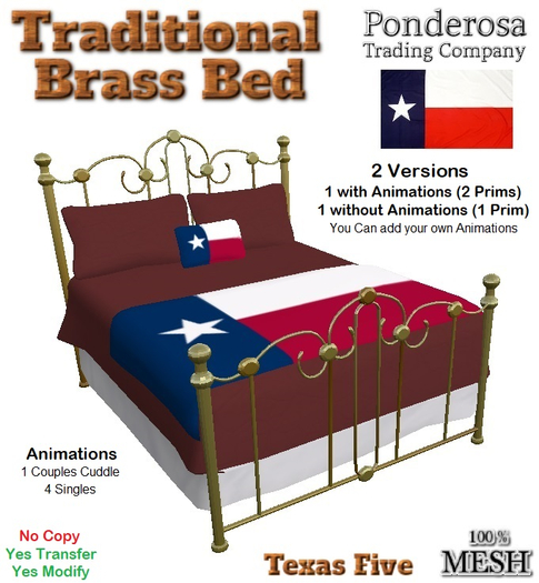 Second Life Marketplace - Texas Traditional Brass Bed - Five