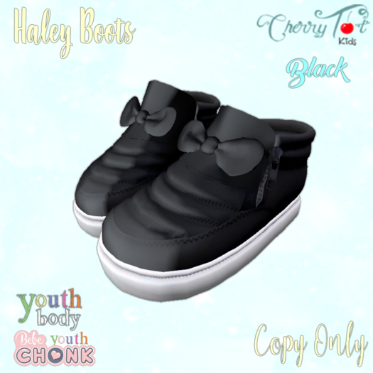 Second Life Marketplace - *Cherry Tot* Youth/Chonk Fitted Haley Boots Black