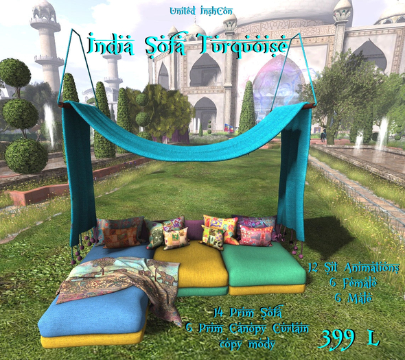 Second Life Marketplace - *UI* India Sofa Turquoise v
