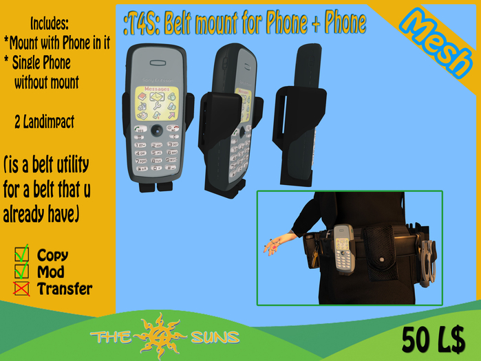 Second Life Marketplace - :T4S: Belt mount for Phone + Phone