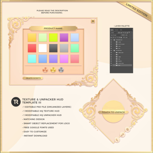 Second Life Marketplace - TR - Texture & Unpacker HUD Template III