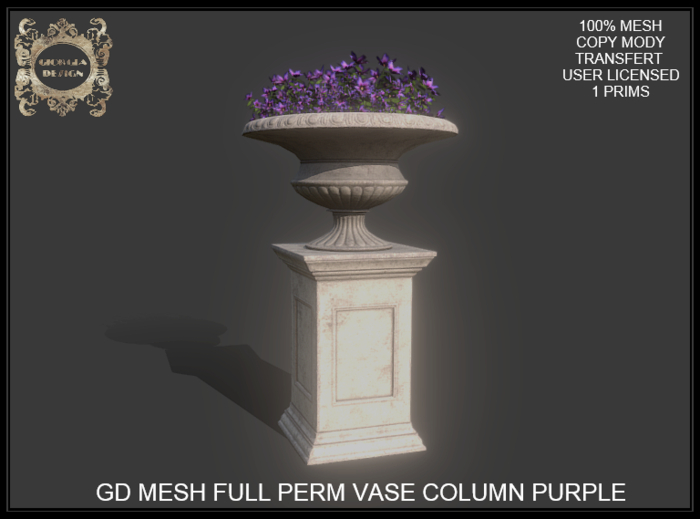 Second Life Marketplace - GD MESH FULL PERM VASE COLUMN PURPLE