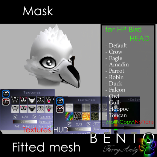 Second Life Marketplace - Furry Andy - Mask for HP Birb head bento
