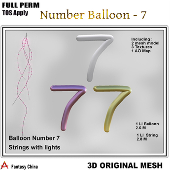 Second Life Marketplace - FC- FP Mesh Number Balloon & strings with ...