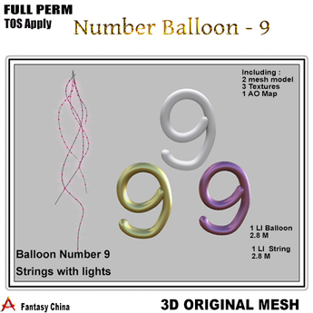 Second Life Marketplace - FC- FP Mesh Number Balloon & strings with ...