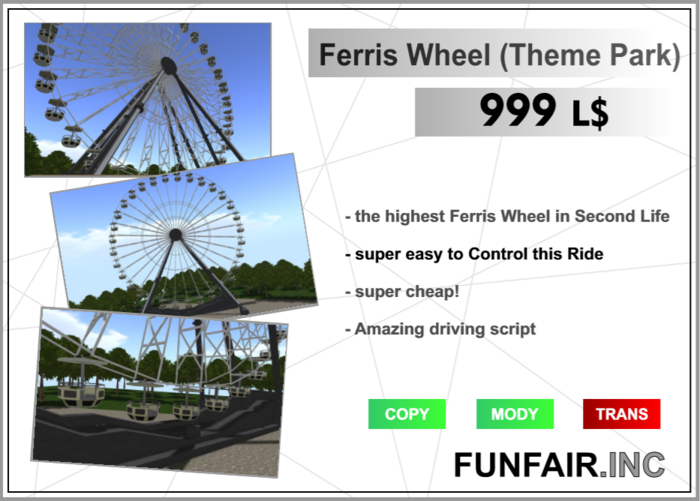 Second Life Marketplace - [FUNFAIR.INC] - Ferris Wheel (Theme Park Edition)
