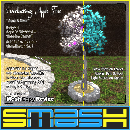 Second Life Marketplace - SMASH - Everlasting Apple Tree (Aqua & Silver)