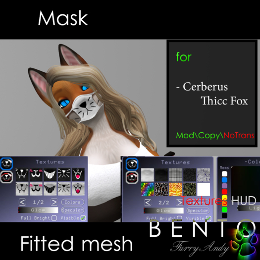 Second Life Marketplace - Furry Andy - Mask for Cerberus Thicc Fox Bento