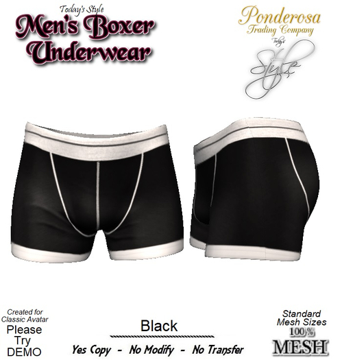Second Life Marketplace - TS Men's Boxer Underwear - Black