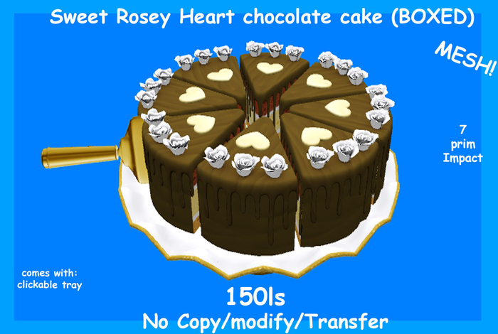 Second Life Marketplace - Sweet Rosey Heart chocolate cake (BOXED)