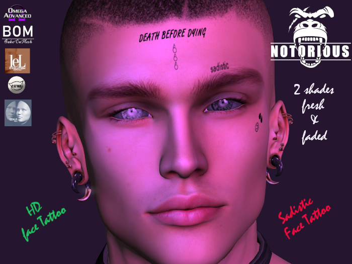 Second Life Marketplace - - Notorious - Sadistic Face Tattoo Omega ...